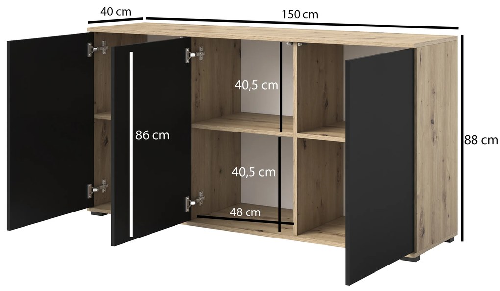 Eka Předsíňová stěna s čalouněnými panely Trinity 35 - Dub Artisan s černou / Tmavá šedá 2315