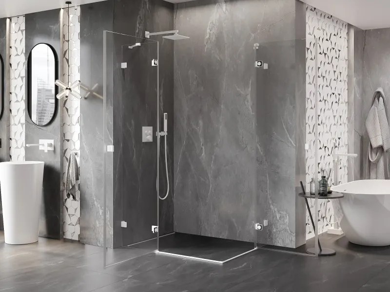 Mexen Lunar Duo, výklopný sprchový kout 110 x 70 cm, 8mm čiré sklo, bílý profil, 834-110L-070P-20-00