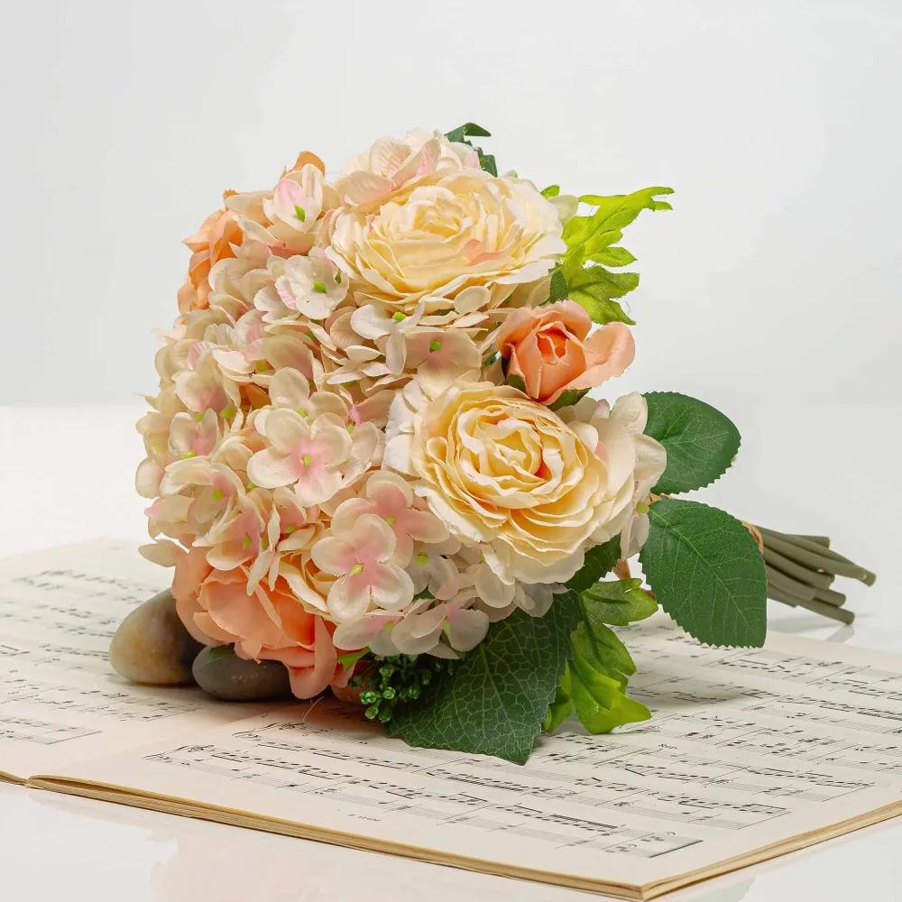 Kytička z hortenzií s růžemi TAMARA růžově-broskvová