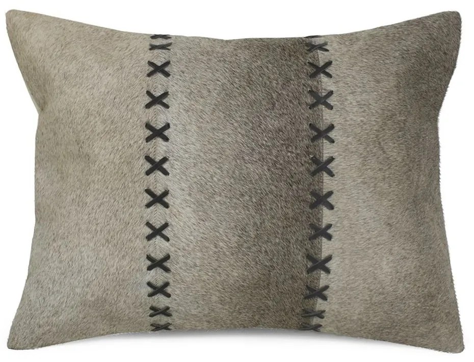 Šedý kožený polštář s výrazným stehem Stitch Cow - 35*45*15cm