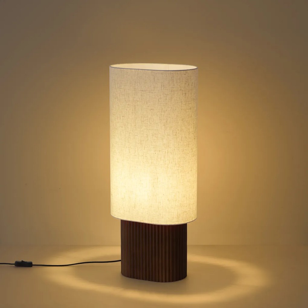 Japandi stojací lampa z ořechového dřeva s látkovým stínidlem 70cm - Lamel