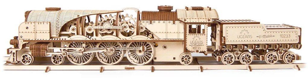 Ugears 3D dřevěné mechanické puzzle V-Express parní lokomotiva 4-6-2 s tendrem
