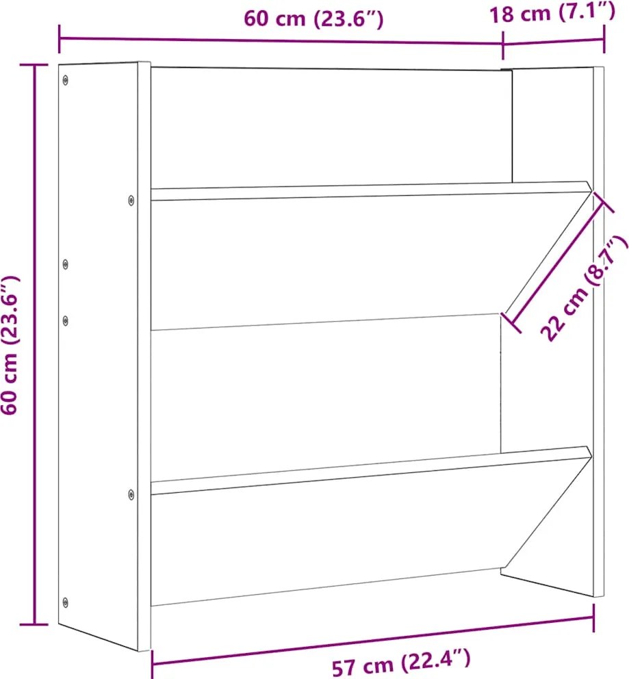 botník, závěsný, 2 patra, kompozitní dřevo, 60x60x18 cm, beton šedá, Dekorino BB20260030