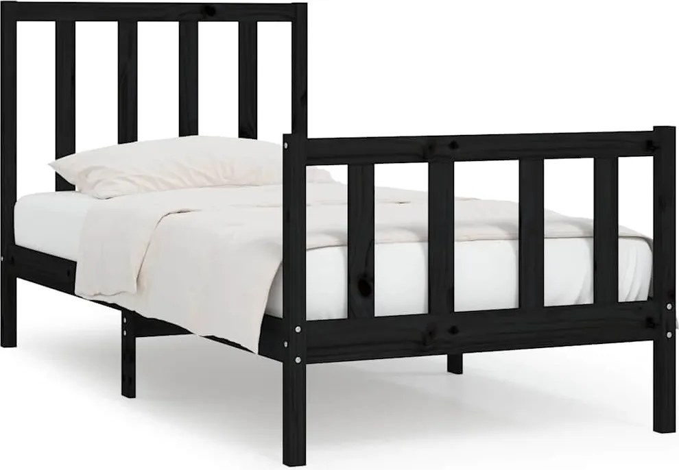 Rám postele černý masivní dřevo 75 x 190 cm malé jednolůžko 3105189