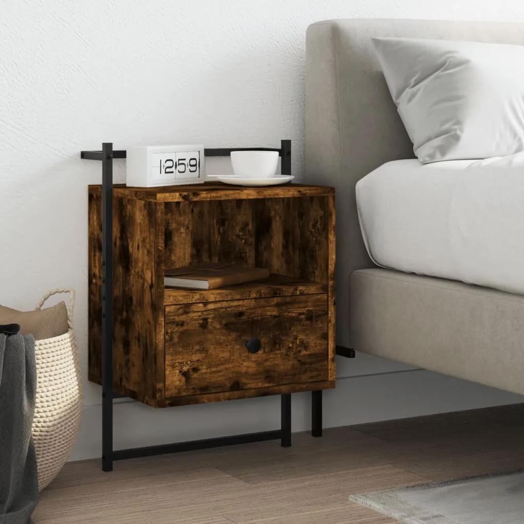 Noční stolek nástěnný kouřový dub 40x30x61 cm kompozitní dřevo - Default Title