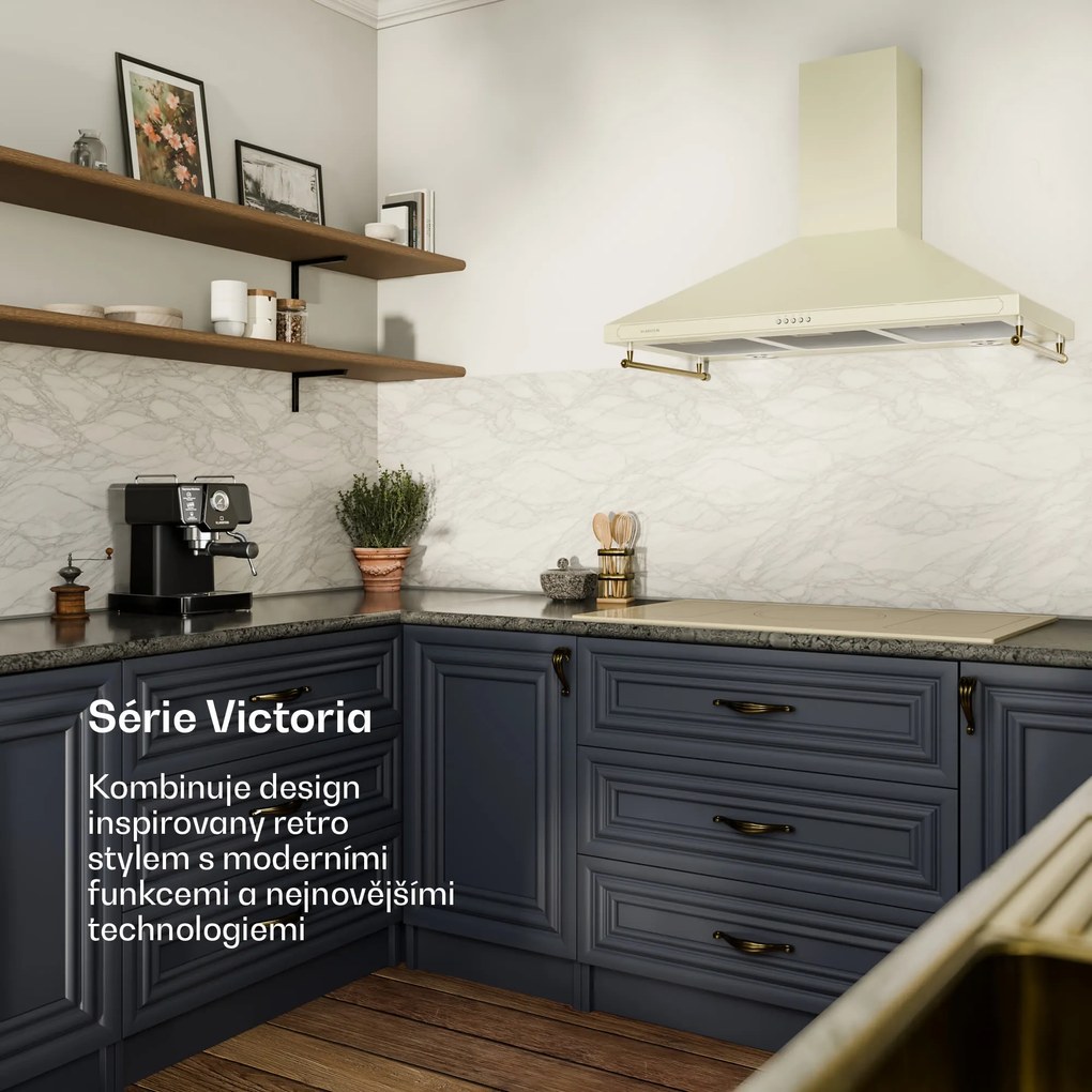 Klarstein Victoria 90, digestoř, 90 cm, nástěnná, 630 m³/h, LED, retro design, slonovina