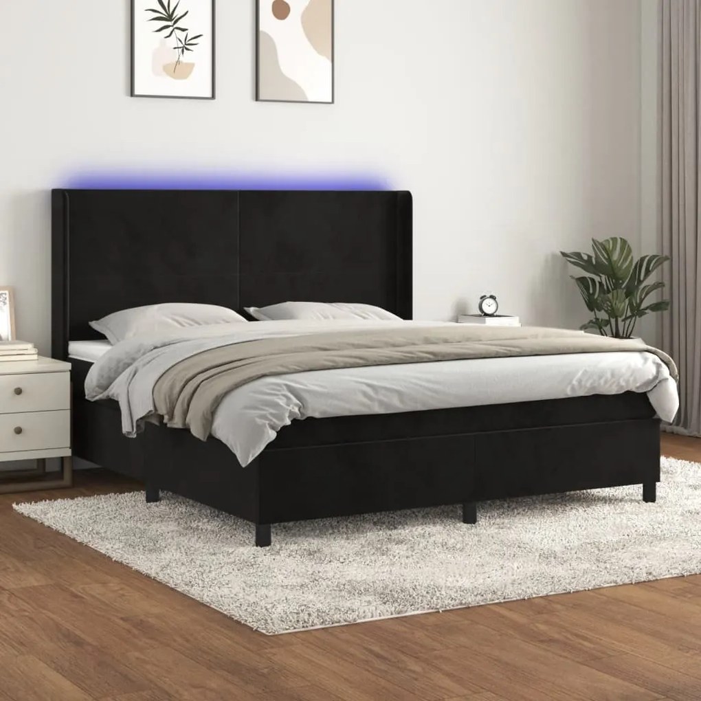 Box spring postel s matrací a LED černá 160x200 cm samet