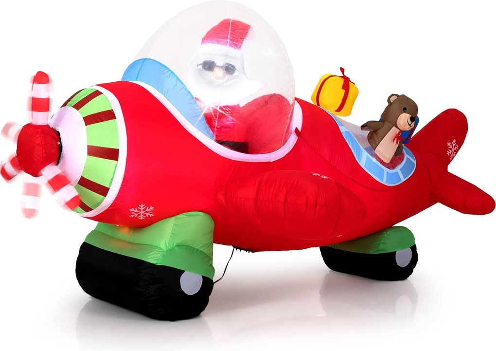 Costway 220 cm Nafukovací Santa Claus v letadle a dárková krabička a LED světla