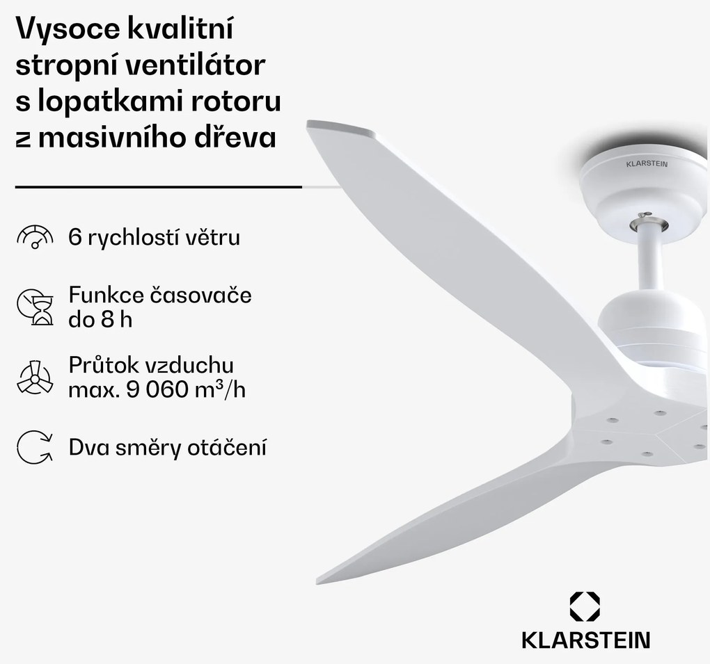 Klarstein Stropní ventilátor Santa Elena 52", 9 060 m³/h, 6 nastavení rychlosti, dálkové ovládání