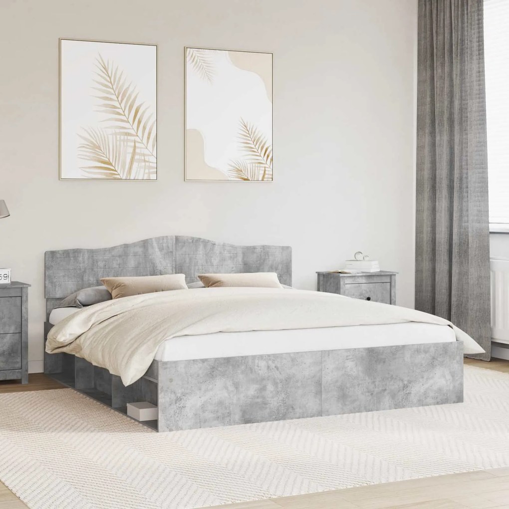 Rám postele s čelo Beton 180 x 200 cm Masivní borové dřevo 3412865