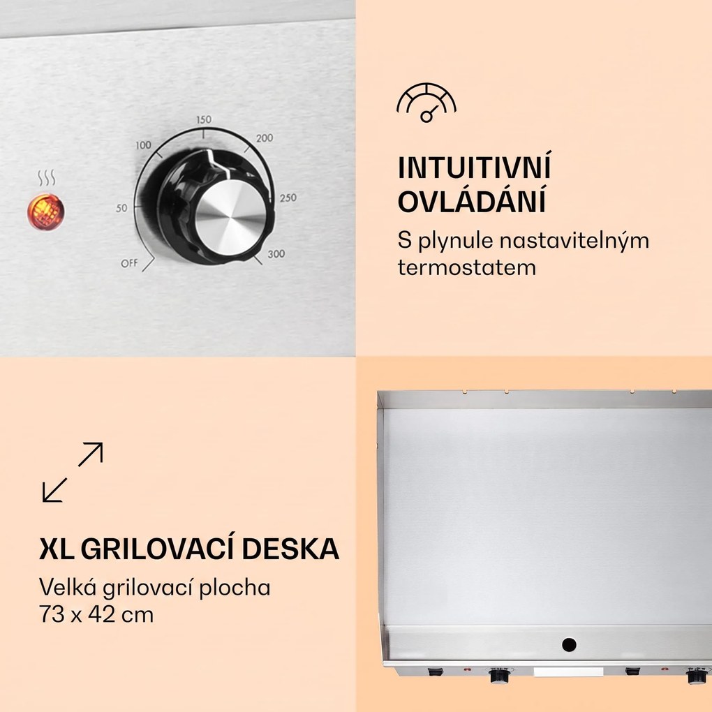 Klarstein Grillmeile 4400, elektrický gril, Plancha, 2 x 2200W, grilovací deska z nerezové oceli