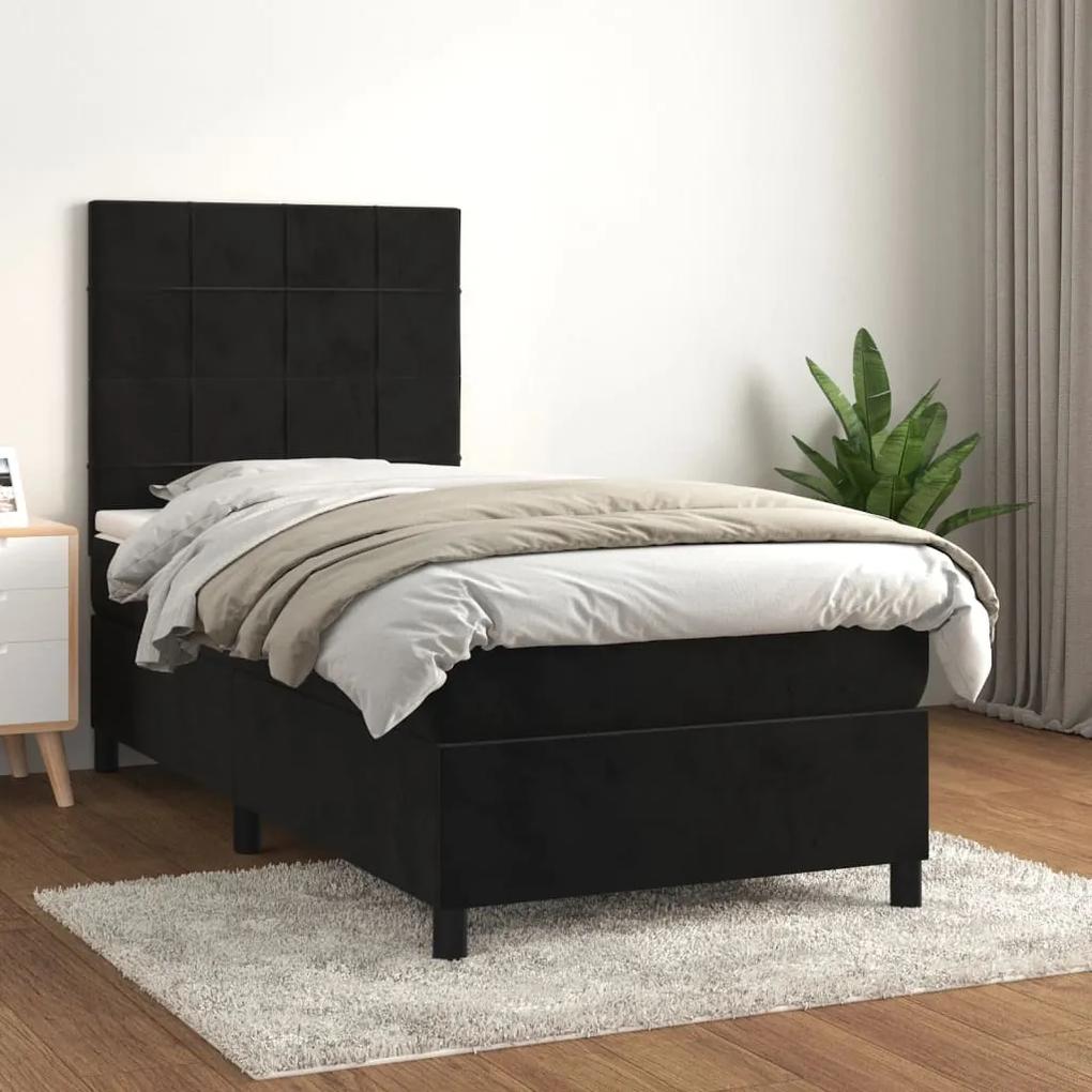 Box spring postel s matrací černá 90x200 cm samet,  3143003