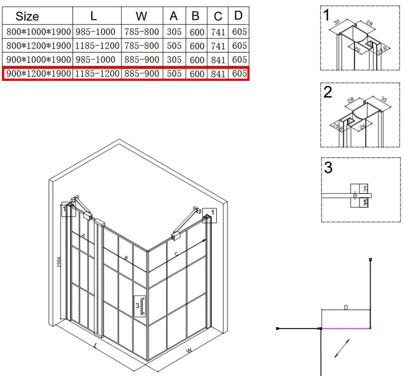 BPS-koupelny Obdélníkový sprchový kout HYD-OK03CM 120x90 černá/transparent - bez vaničky