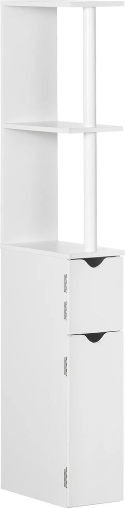 Kleankin Koupelnová Sloupová Skříňka s Dvířky a Otevřenými Policemi - Moderní Koupelnová Skříňka 15,2x29,8x118 cm Bílá