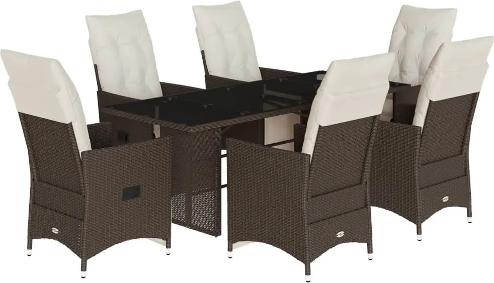 7dílný zahradní bistro set s poduškami hnědý polyratan 3276921