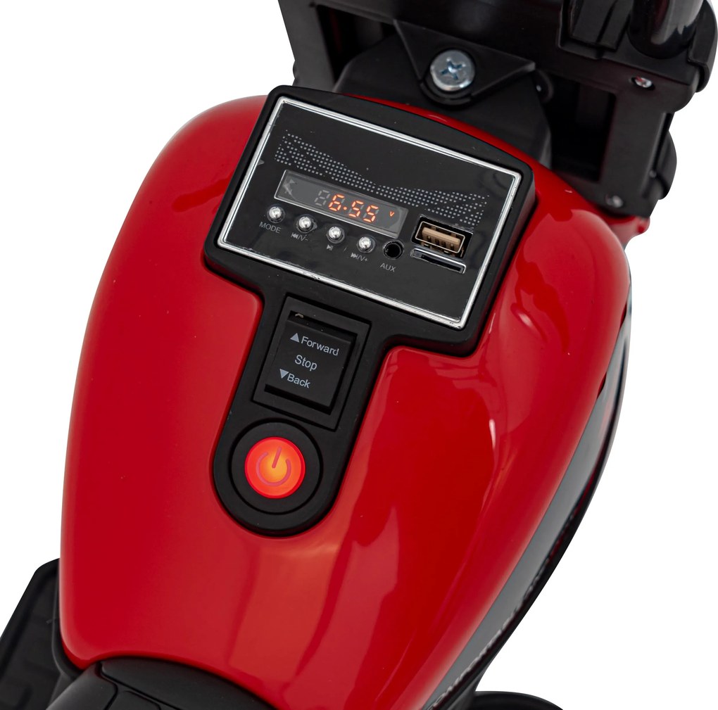 Ramiz Elektrická motorka Chopper FASTER pro děti červená + FM rádio + audio panel + LED