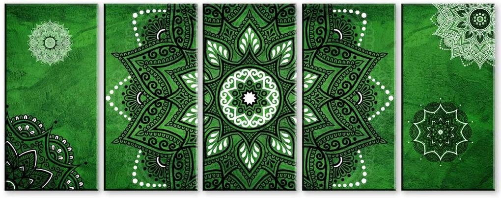 Pětidílný obraz mandala Green Velikost (šířka x výška): 100x40 cm