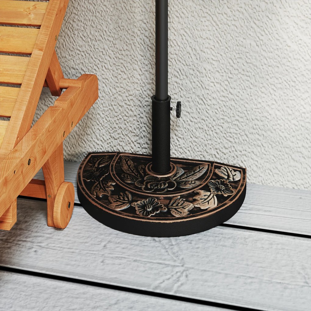 Stojan na slunečník Outsunny půlkruhový 50x31x32cm z pryskyřice a nerezové oceli v bronzové barvě, stabilní podstavec pro slunečník na zahradu a tera…