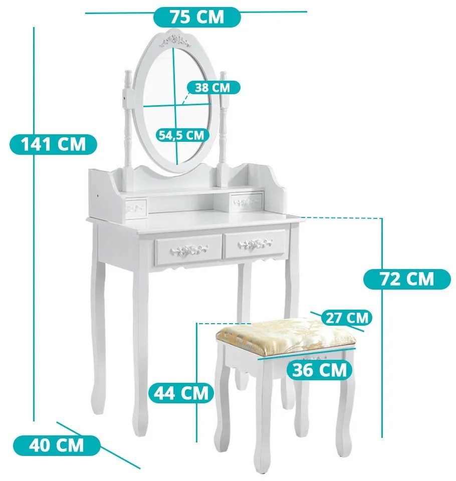 Toaletní stolek Rome, ve více barvách-bílý