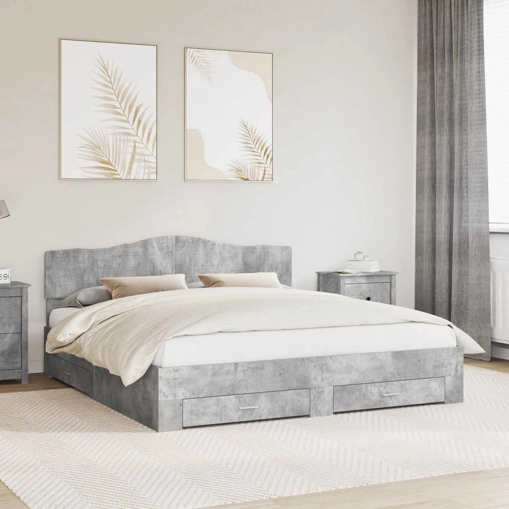 Rám postele s čelo Betonově šedá 200 x 200 cm Kompozitní dřevo 3413155