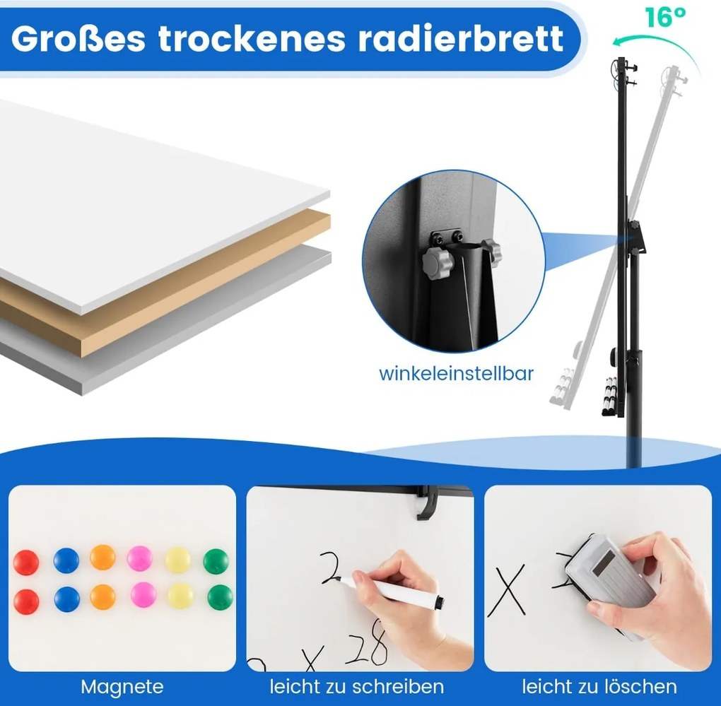 Costway Stojan na flipchart na kolečkách s magnety a popisovači, výška tabule