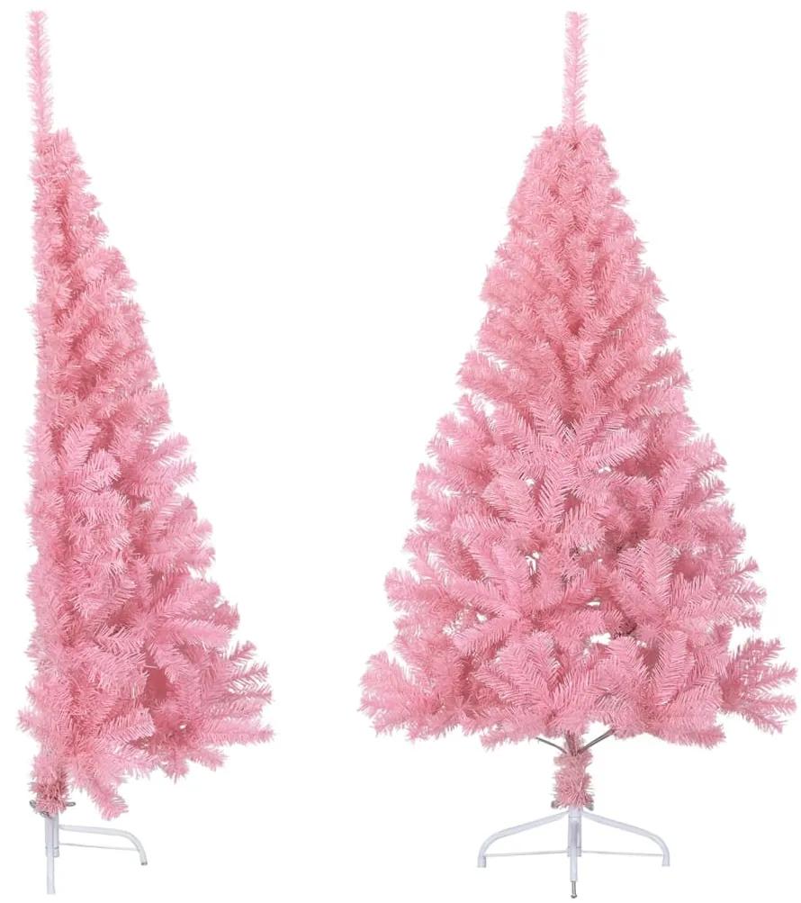 344671 vidaXL Umělý poloviční vánoční stromek se stojanem růžový 150 cm PVC