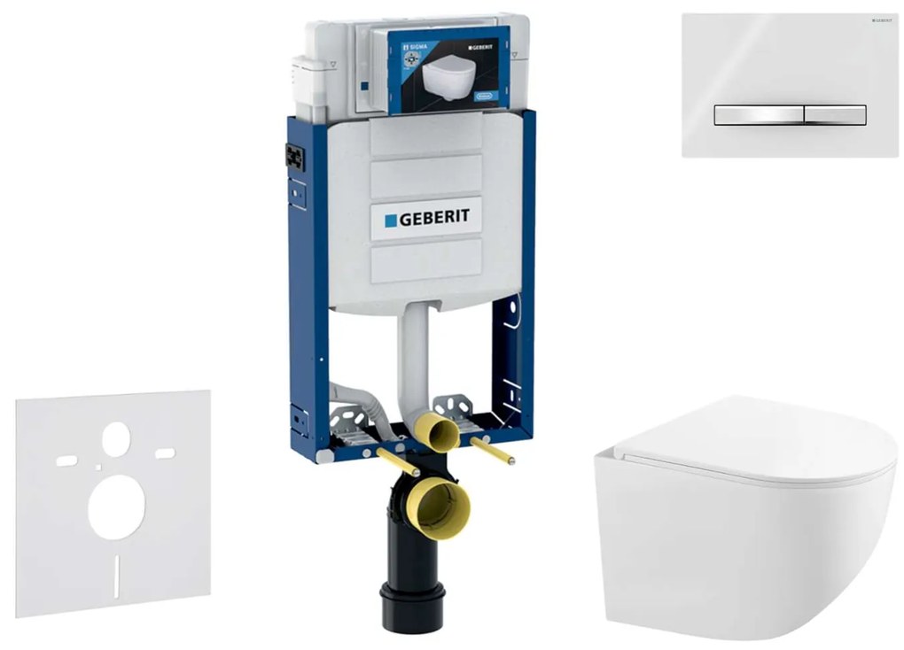 Geberit Kombifix - Set předstěnové instalace, kompaktního klozetu Gaia a sedátka softclose, tlačítko Sigma50, chrom/alpská bílá SANI15CA3129