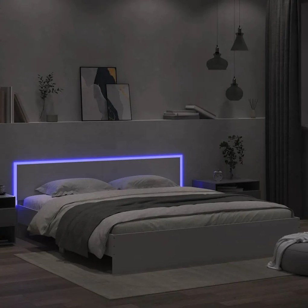 Rám postele s čelem a LED osvětlením bílý 200 x 200 cm 3207581