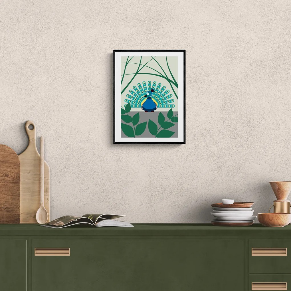 Marcela Hradská | Páv Rám: Dubový, Velikost: 70 x 50 cm