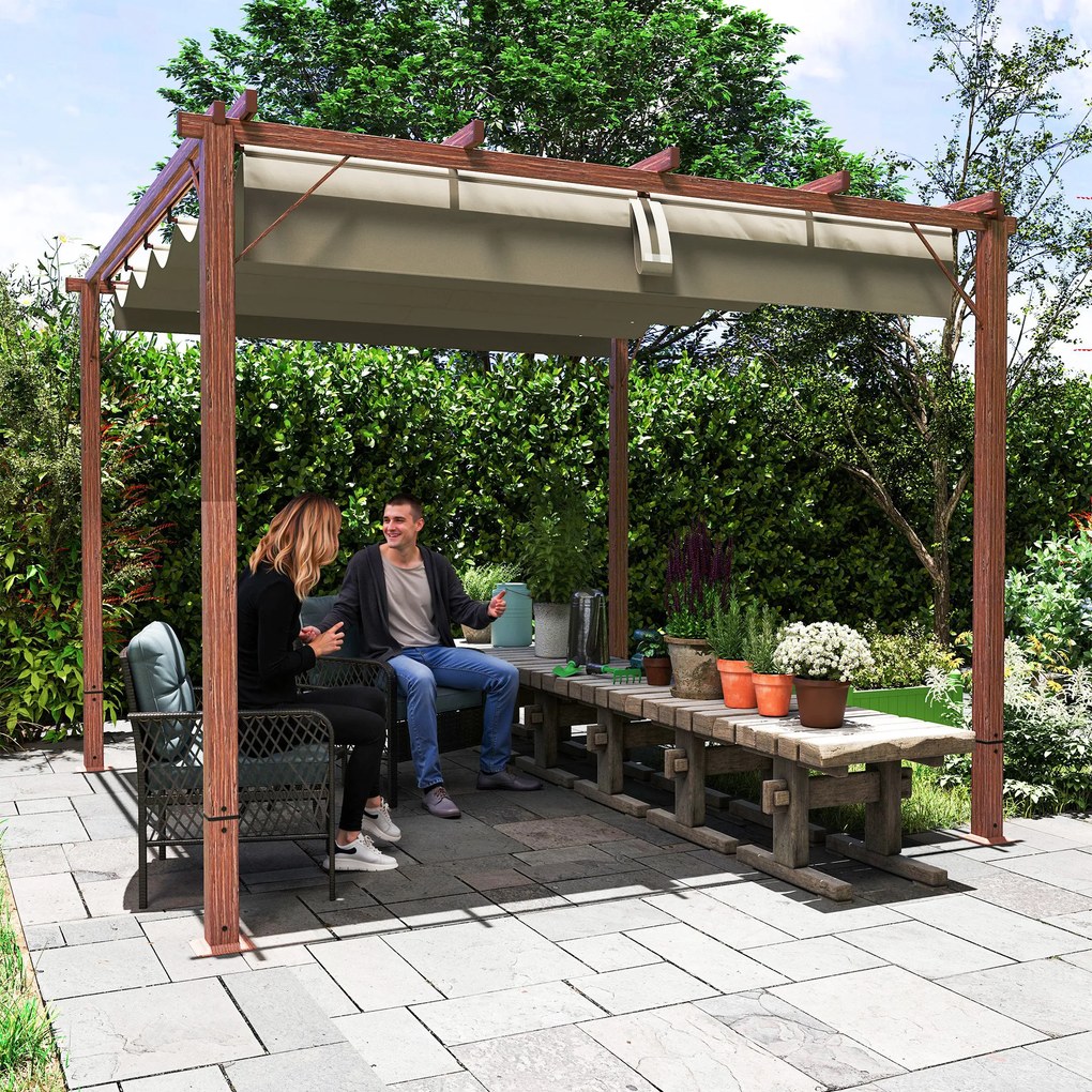 zahradní pergola 3 x 3 m, nastavitelná střecha terasy, hliníkový rám, ochrana proti slunci UPF30+, přírodní dřevo