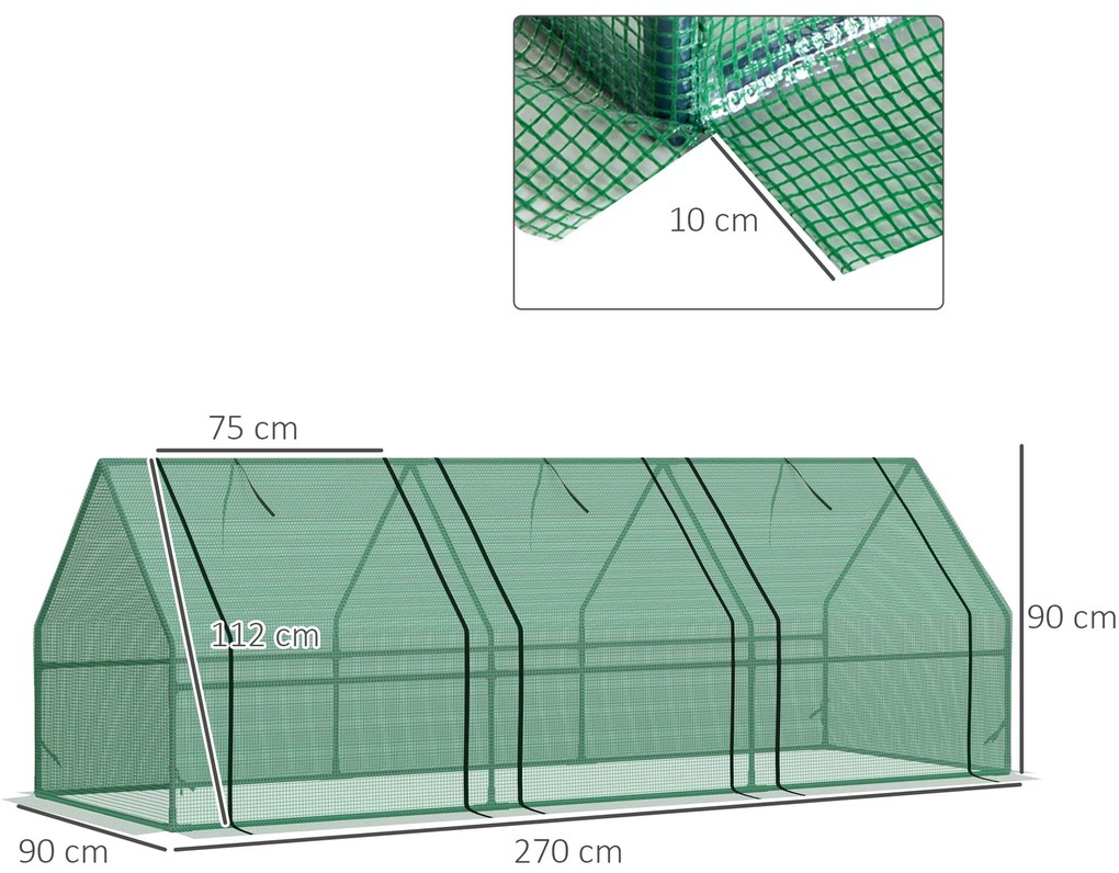 Outsunny skleník rajčatový dům studený rám 270x90x90cm zelený pro zahradu balkon a rostliny