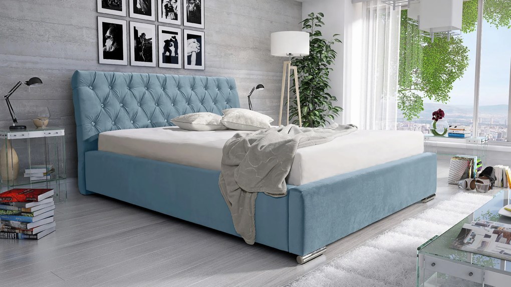 Eka Čalouněná postel LUXURIOUS 160x200 cm Barva látky Trinity: (2313) Modrá, Úložný prostor: S dřevěným rámem úložného prostoru