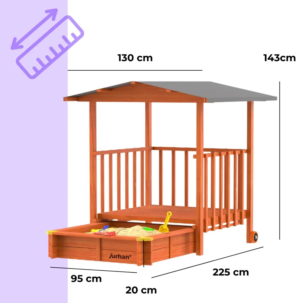 Jurhan Pískoviště s verandou SUNNY, 130x130x143cm, hnědá/šedá