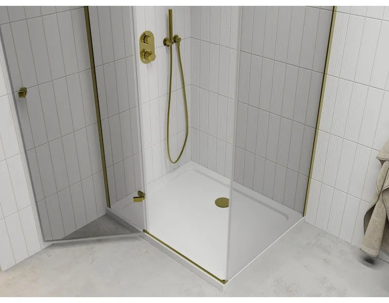 Mexen Roma sprchový kout 80 x 70 cm, 6mm sklo, zlatý profil-čiré sklo + slim sprchová vanička 5cm, 854-080-070-50-00-4010