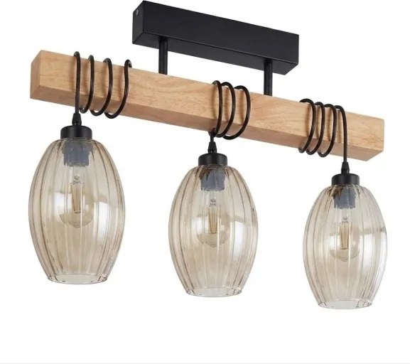 BRILAGI - Přisazený lustr WOOD GLASS 3xE27/60W/230V borovice/černá/kouř béžová