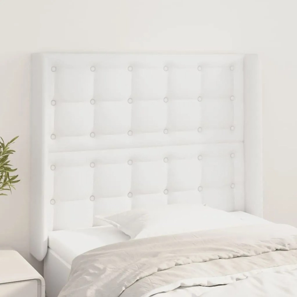 Čelo postele typu ušák bílé 83x16x118/128 cm umělá kůže 3119653