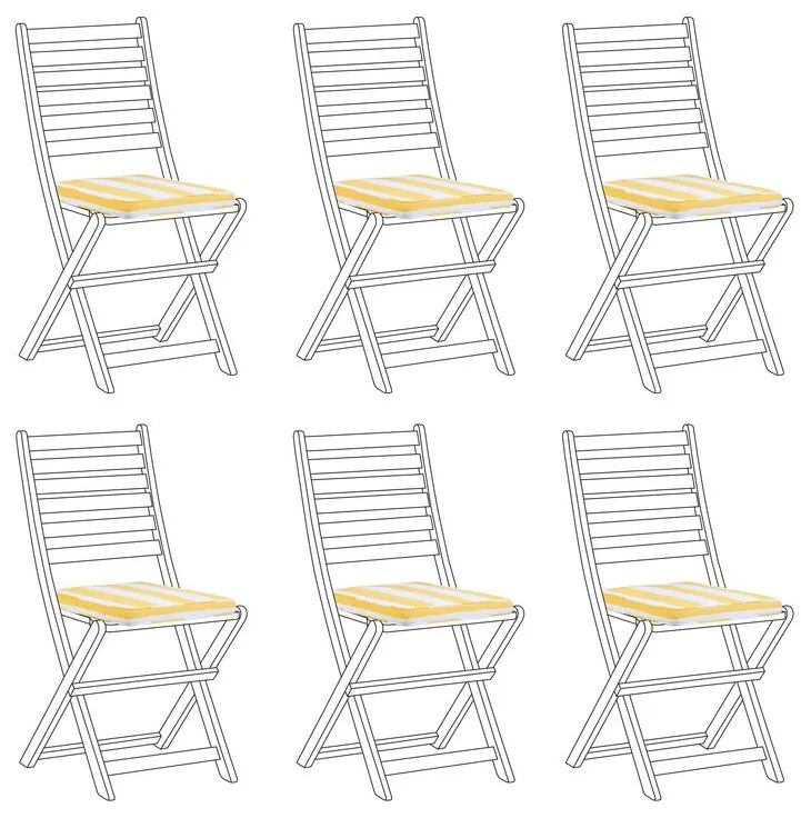 Sada 6 sedacích polštářů na zahradní židle pruhovaný vzor žluté/ bílé TOLVE Beliani