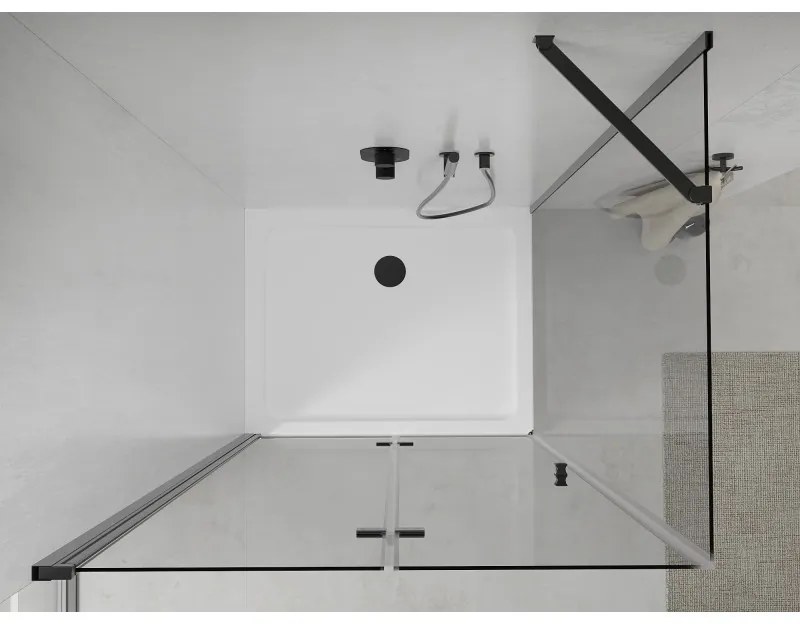 Mexen Lima skládací sprchový kout 70 x 100 cm, Průhledné, Černá + sprchová vanička Flat, Bílá - 856-070-100-70-00-4010B