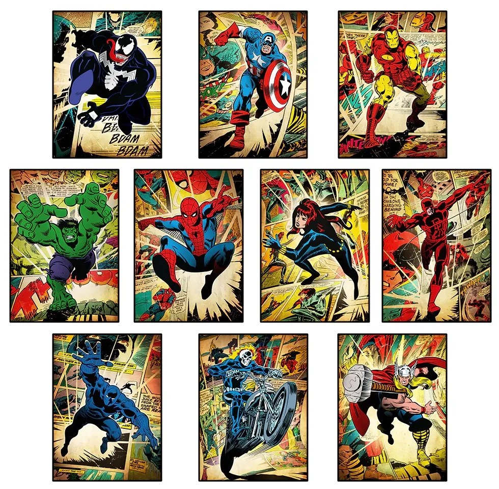 10 x obraz superhrdinů Marvel (více velikostí) Motiv: Set deseti obrazů, Rozměry (cm): 20x25 cm