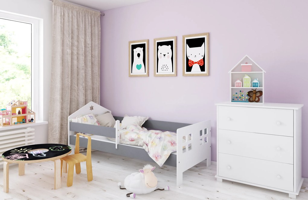 BabyBeds Dětská postel POLA Velikost postele: 160x80 cm, Barevné provedení: Šedá, Úložný prostor: Ano, s úložným prostorem Bílá