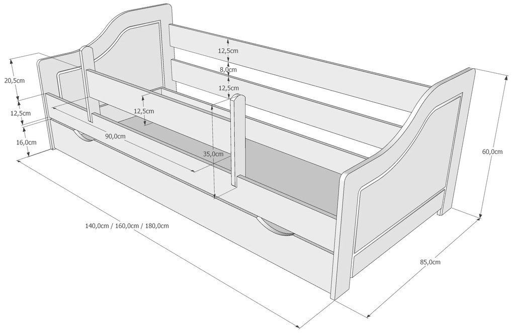 BabyBeds Dětská postel LILI Velikost postele: 160x80 cm, Barevné provedení: Modrá, Úložný prostor: Ano, s úložným prostorem Bílá