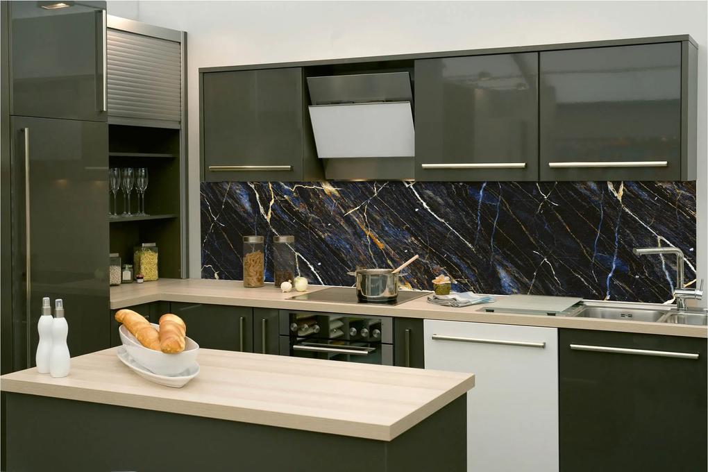 DIMEX | Fototapeta do kuchyně Textura tmavého mramoru KI-260-274 | 260 x 60 cm | černá, zlatá, modrá