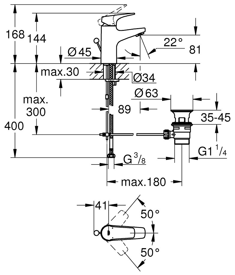 GROHE Start Flow - Páková umyvadlová baterie, velikost S, chrom 23809000