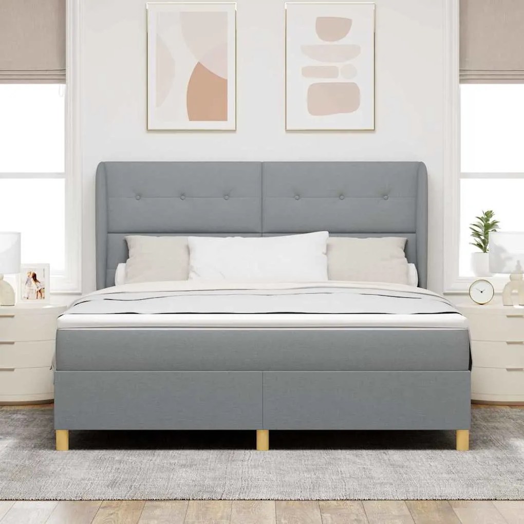 Postel s boxspringem s čelo Světle šedá 200 x 180 cm textil 3340767
