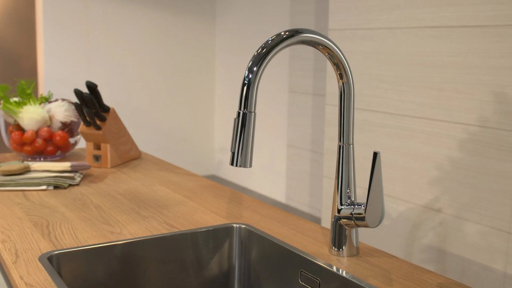 Hansgrohe Talis M51, páková dřezová baterie 200 s vytahovací sprškou, chromová, 72813000