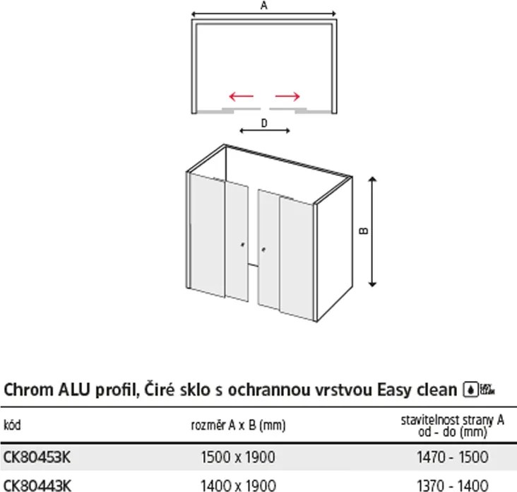 Mereo Mereo, Sprchové dveře, Lima, čtyřdílné, zasunovací, chrom ALU, sklo Čiré, CK80443K