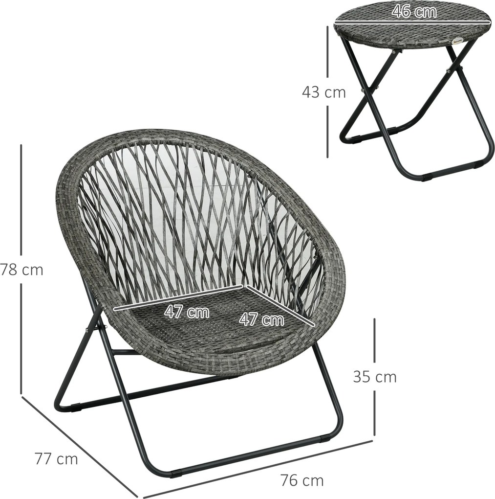 HOMCOM Skládací zahradní set balkonový set se stolkem a 2 židlemi, včetně polštářů, ocelově šedý pro terasu a zahradu |