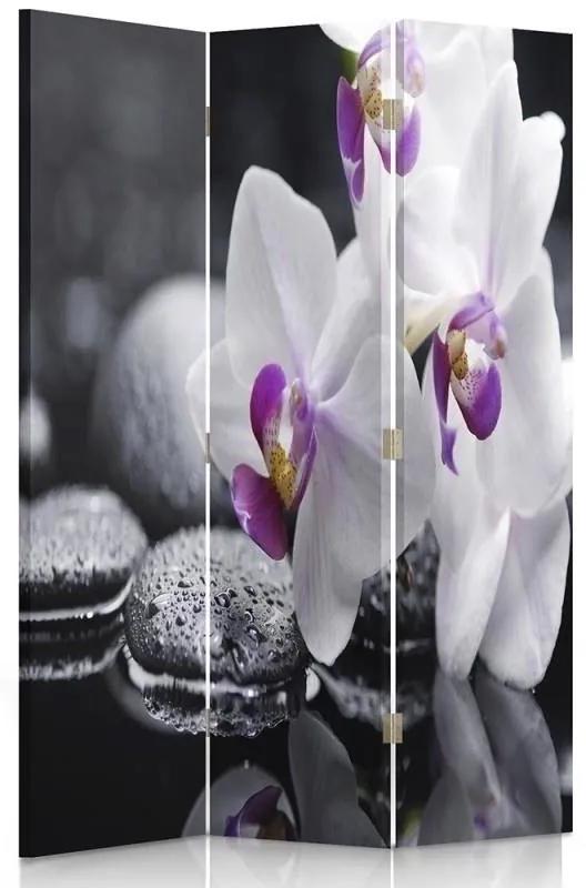 Ozdobný paraván Květiny Zen orchidej - 110x170 cm, třídílný, obustranný paraván 360°