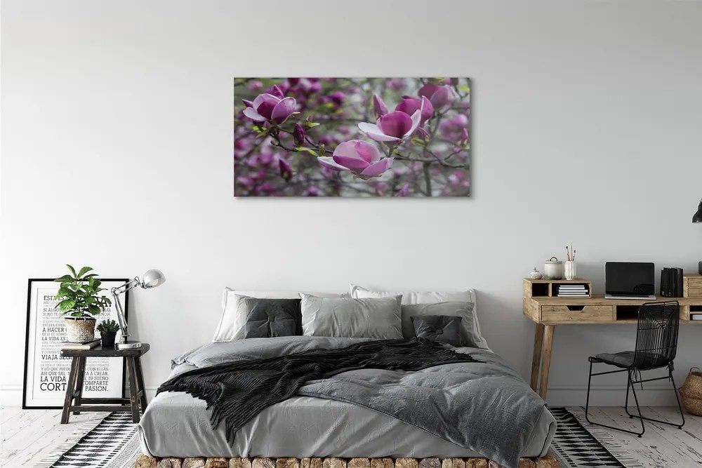 akrylový obraz fialové magnolie 125x50 cm