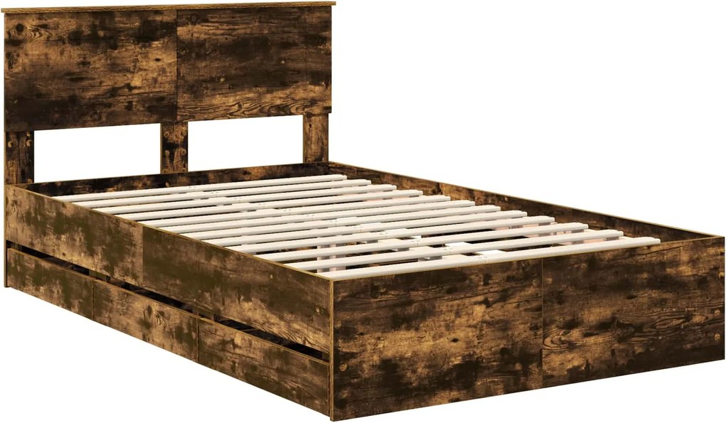 Rám postele s čelo Kouřový dub 135 x 190 cm Inženýrské dřevo 3407995